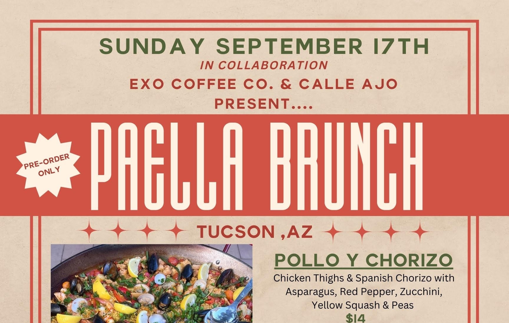 September 17th Paella Brunch with Calle Ajo – Exo Roast Co.